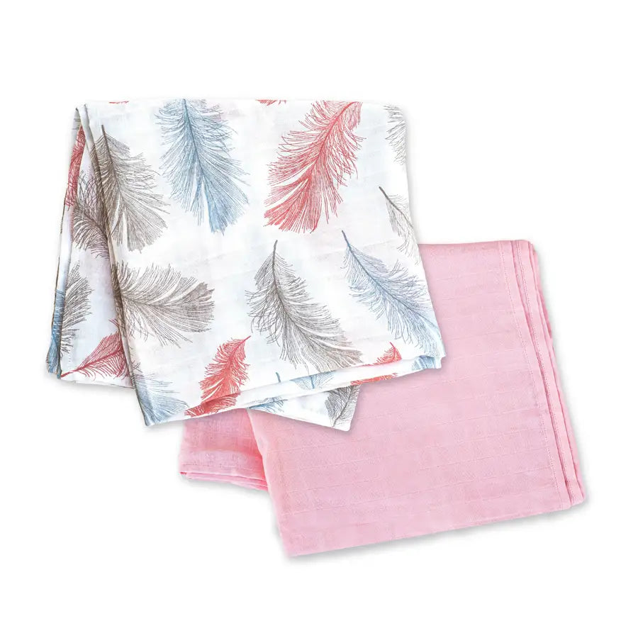 Buy Moon - Organic Muslin Wrap/ Swaddle (Feather Print & Pink) Online ...